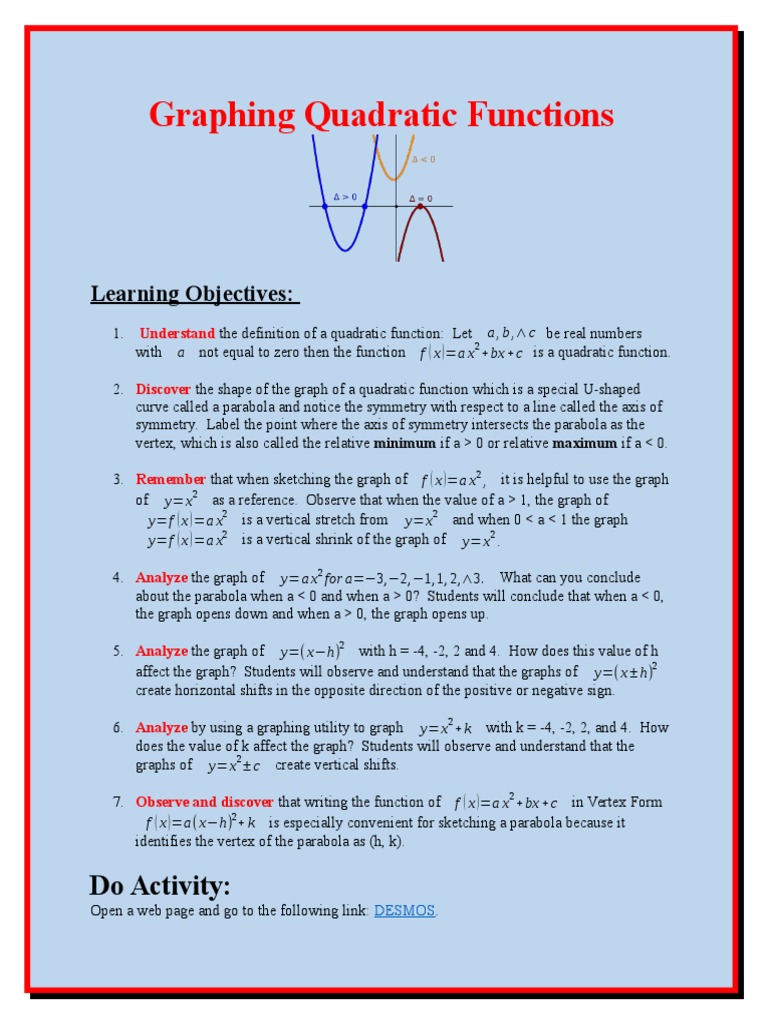 Understanding Quadratic Function Graphs | PDF