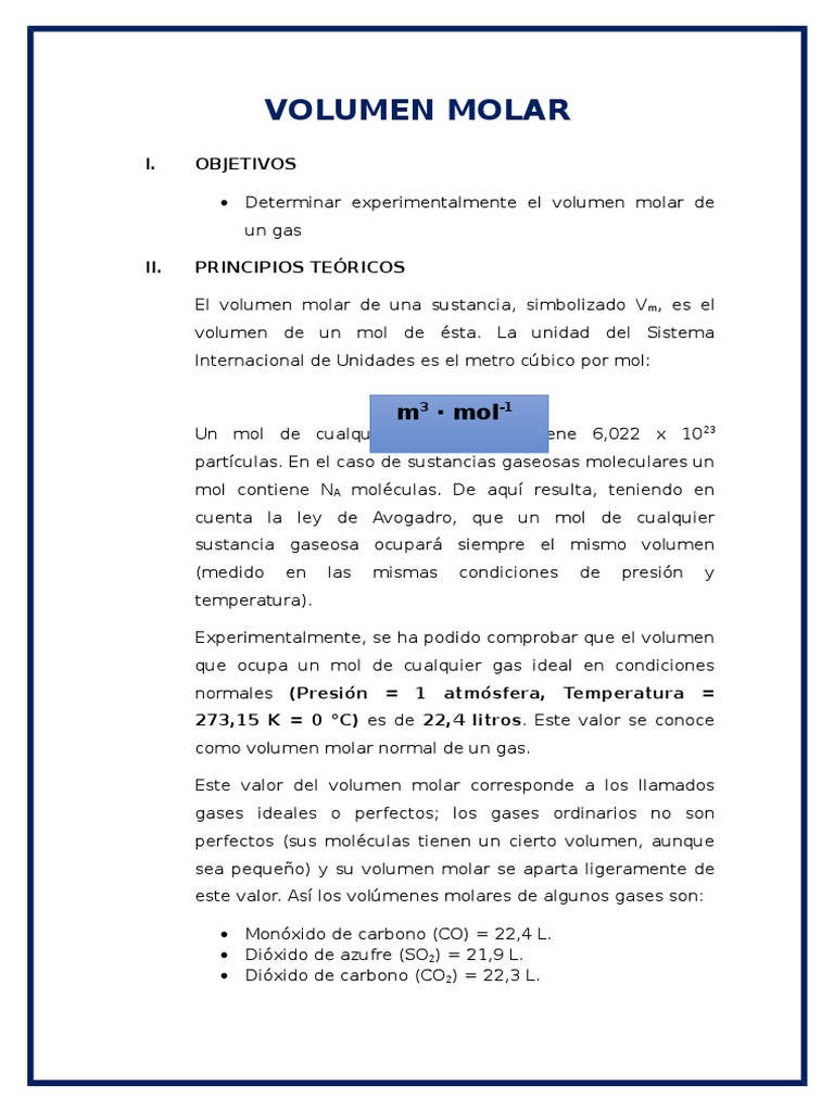 Volumen Molar de Gases Ideales | PDF | Mole (Unidad) | Gases
