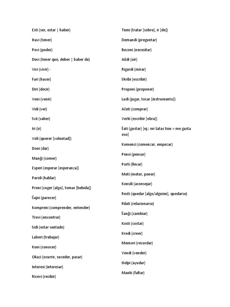 Verbos Esperanto | PDF