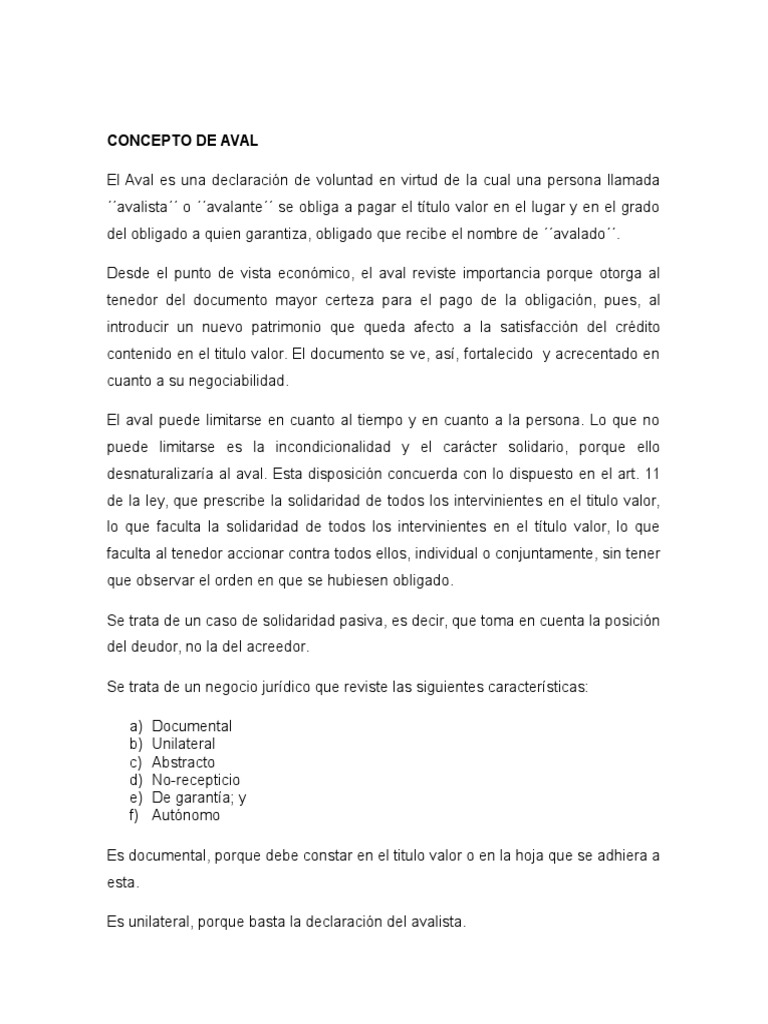 Concepto de Aval | Descargar gratis PDF | Cheque | Pagaré