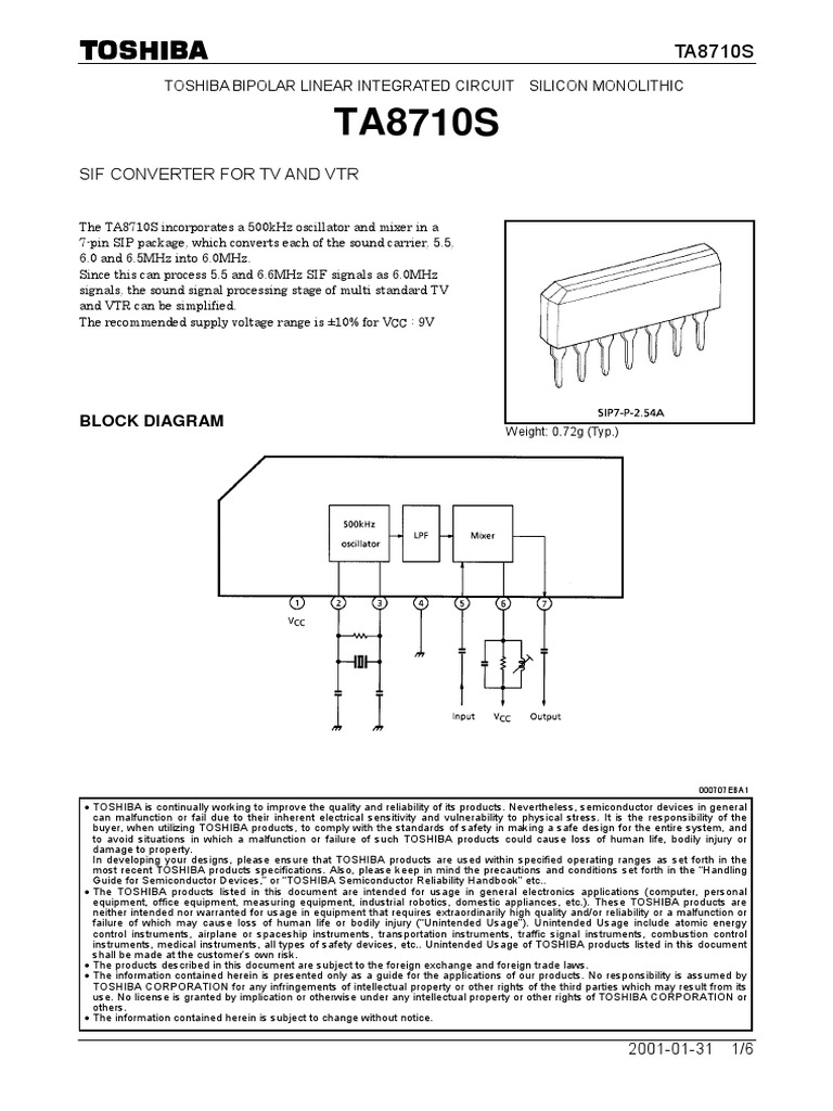 Ta8710s-Sif Converter for Tv and Vtr-Toshiba | Reliability Engineering ...