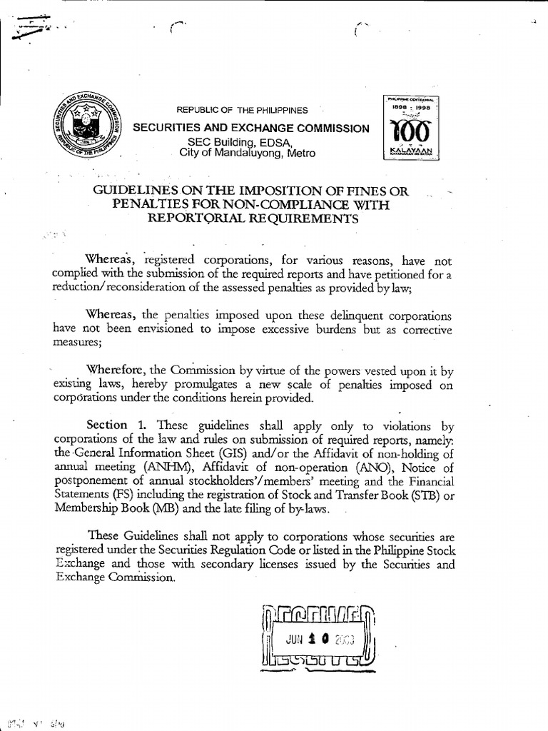 Guidelines On The Imposition of Fines and Penalties PDF | PDF