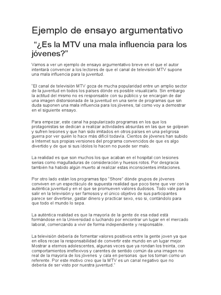 Ejemplo De Un Ensayo Argumentativo Pdf