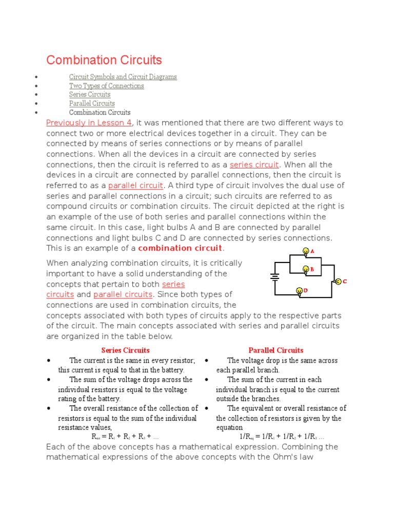 Combination Circuit Analysis | PDF | Series And Parallel Circuits | Electrical Resistance And ...