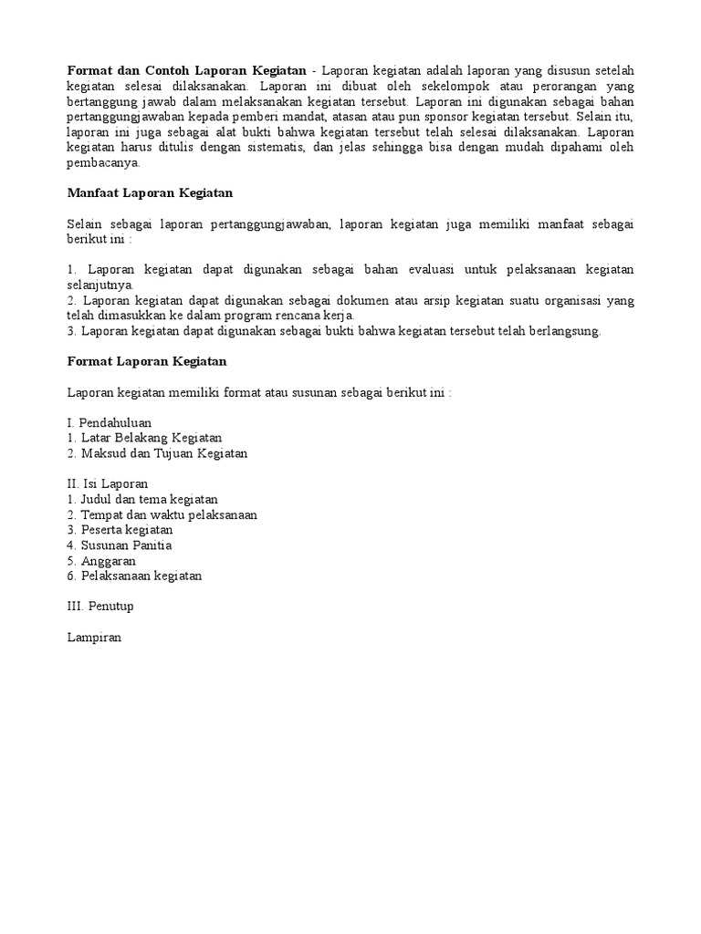 Contoh Format Laporan Kegiatan | PDF