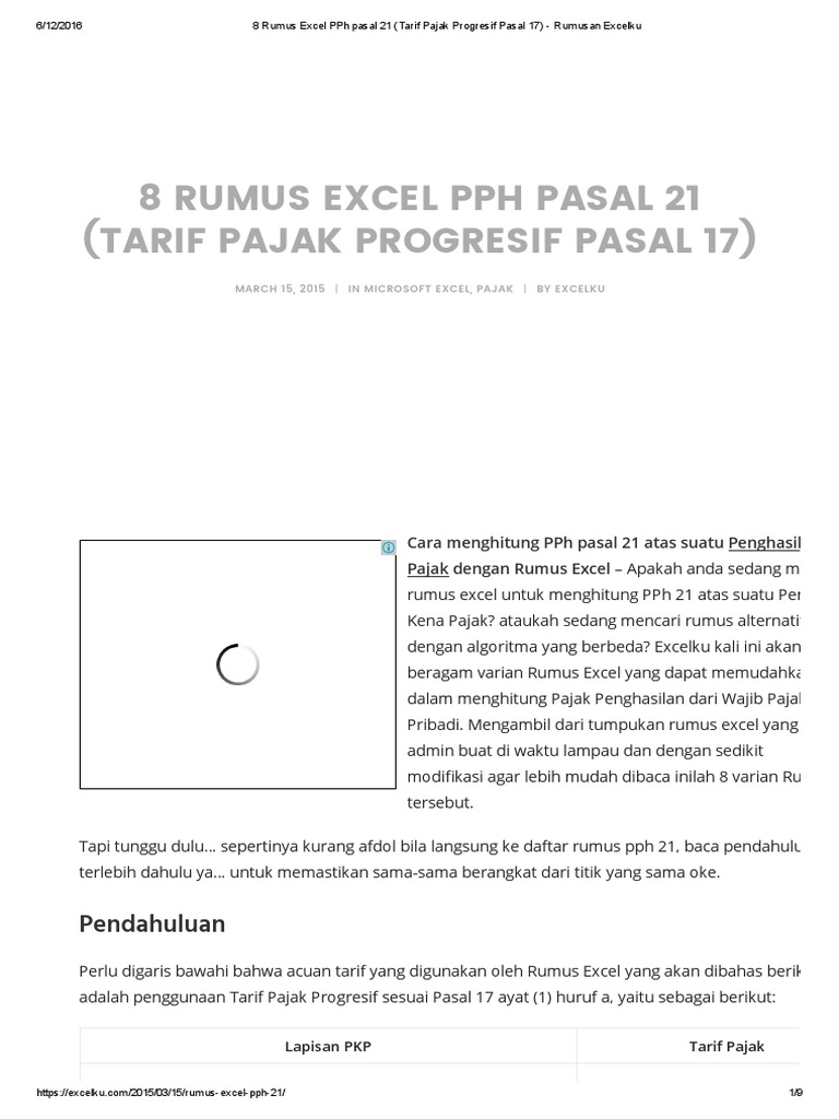 8 Rumus Excel PPH 21 | PDF