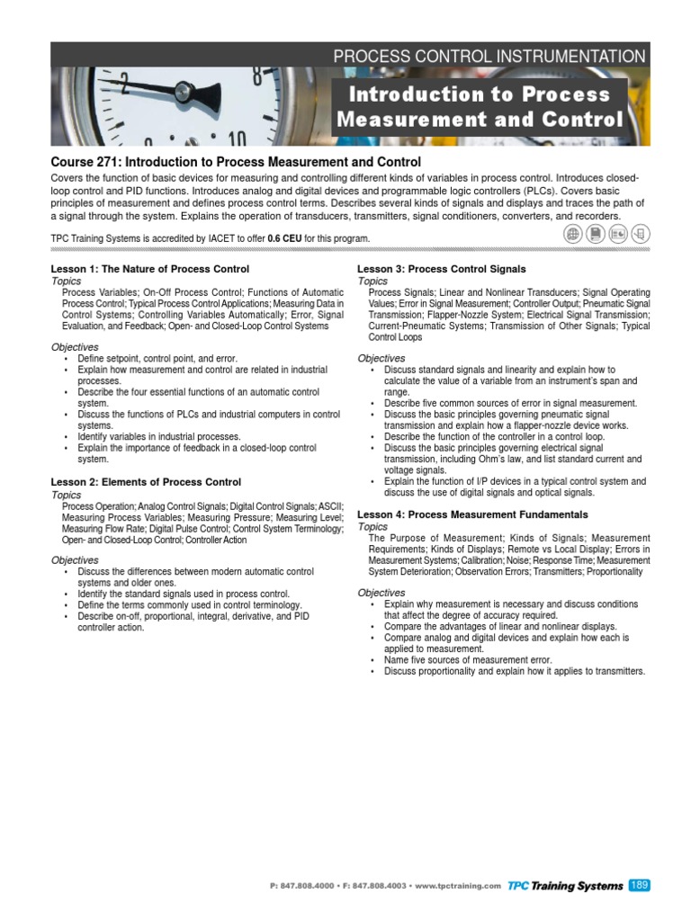 271 Introduction To Process Control Course Description | PDF | Control ...
