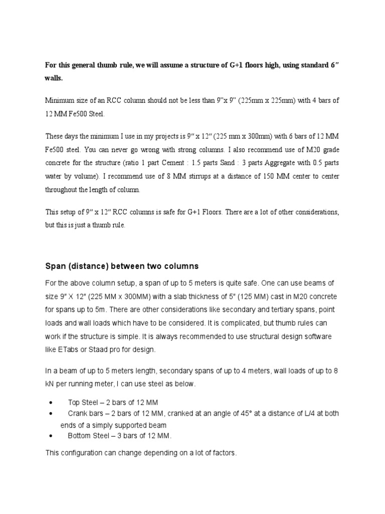 Thumb Rule | PDF | Beam (Structure) | Column