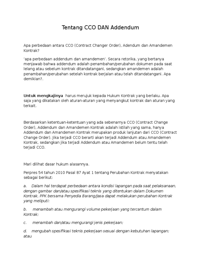 Document Tentang CCO DAN Addendum | PDF