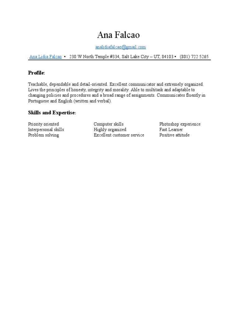 Falcao Ana Resume New | PDF