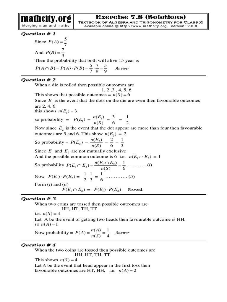 Ex 7 8 FSC Part1 PDF | PDF | Probability | Gaming