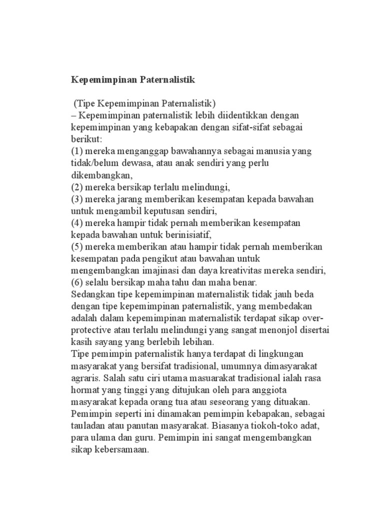 Tipe Kepemimpinan Paternalistik | PDF