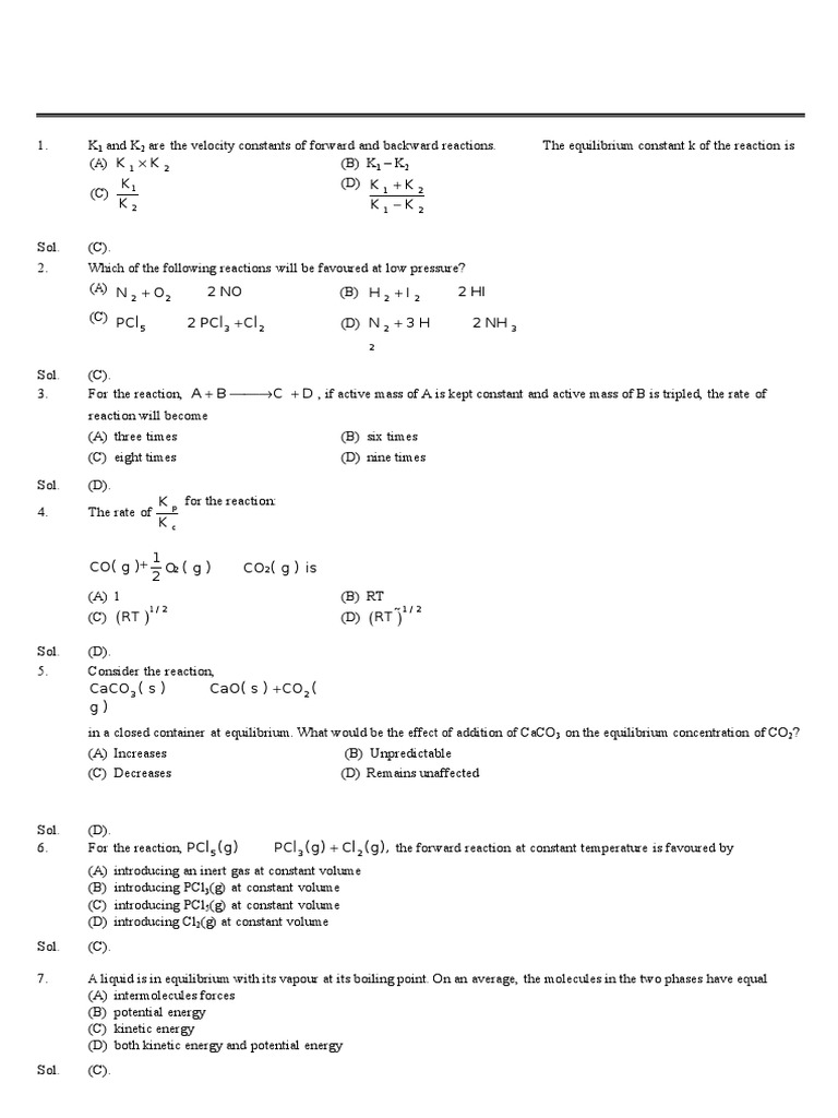 Chemistry Equilibrium MCQs | PDF | Chemical Equilibrium | Gibbs Free Energy