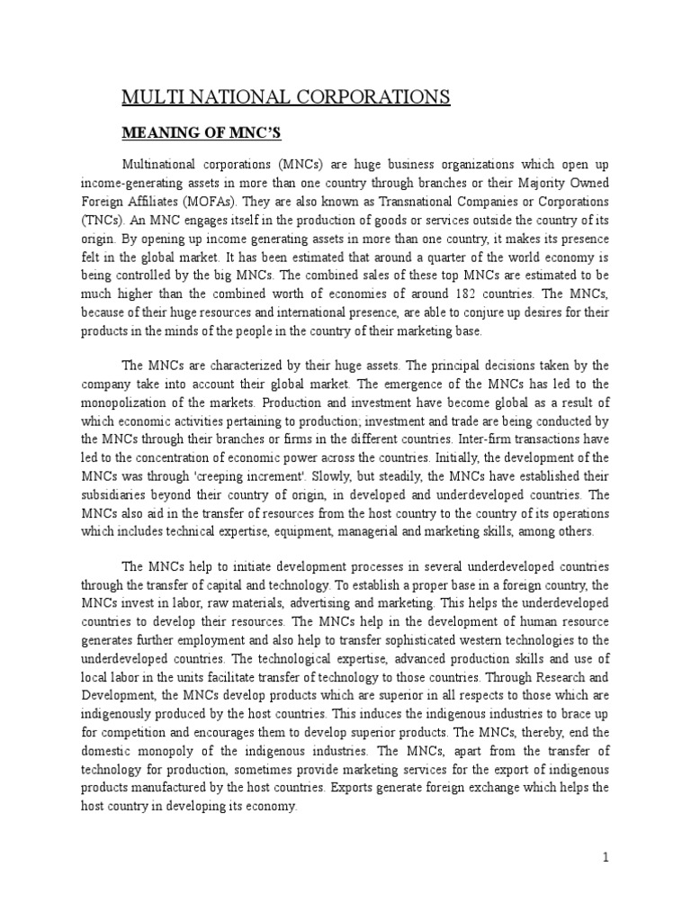 Multinational Corporations Pdf Multinational Corporation Foreign