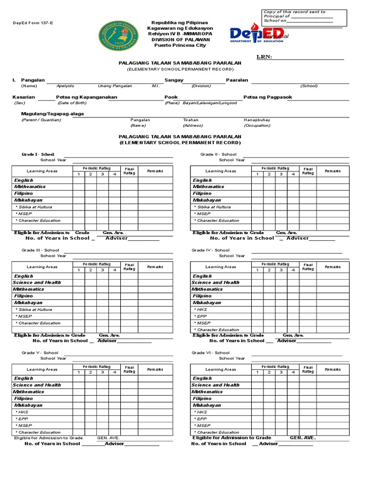 DepEd Form 137 E | PDF | Further Education