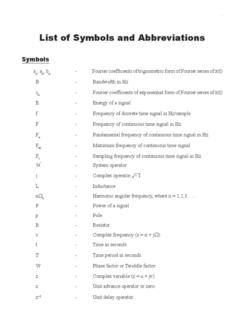 Symbols and Abbreviations in DSP | PDF | Fourier Analysis ...