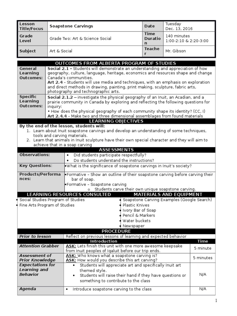 Lesson Plan - Soap Stone Carvings | Download Free PDF | Inuit | Geography