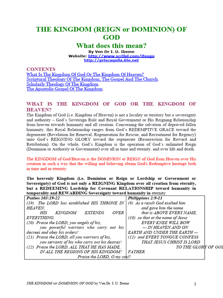 The Kingdom (Reign or Dominion) of God: What Does This Mean? | PDF ...