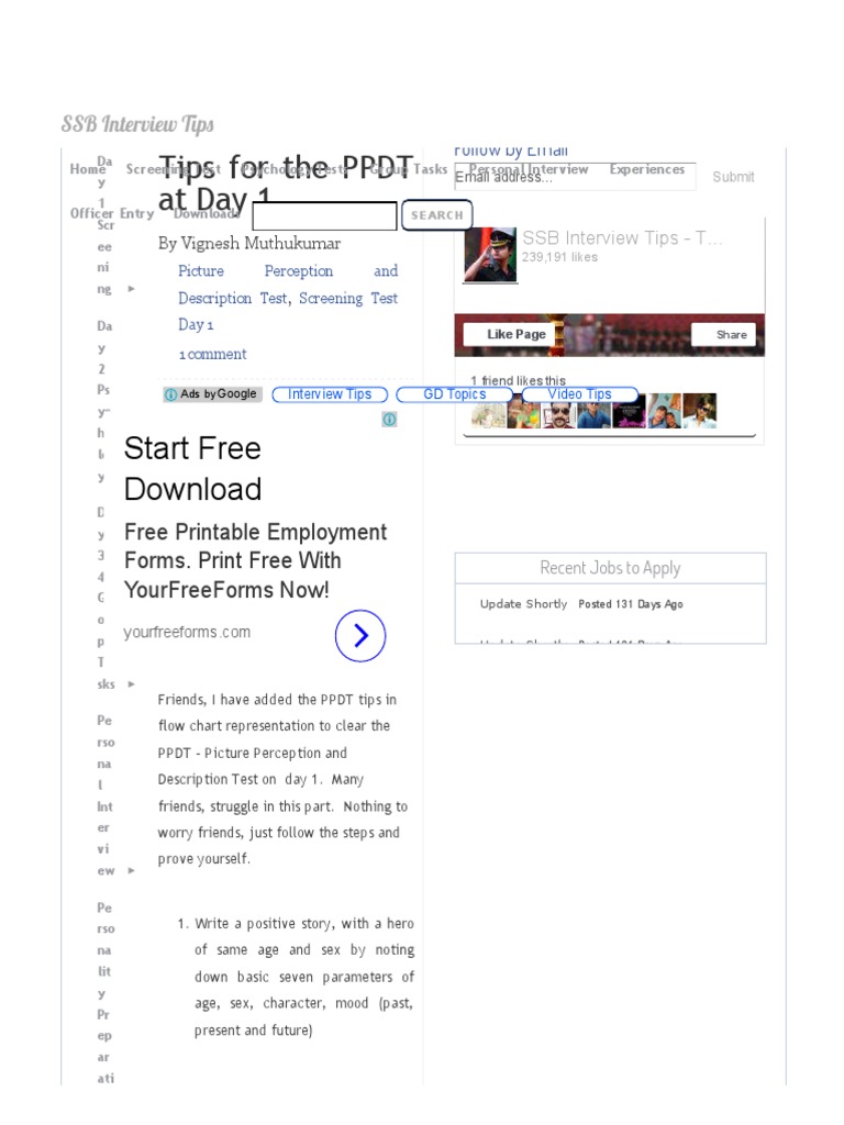 Tips For The PPDT at Day 1 - SSB Interview Tips | PDF