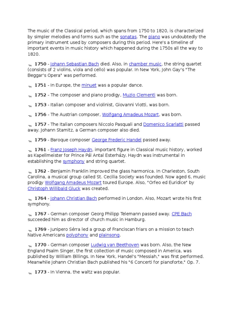 Music Events During The Classical Period | PDF | Classical Period ...