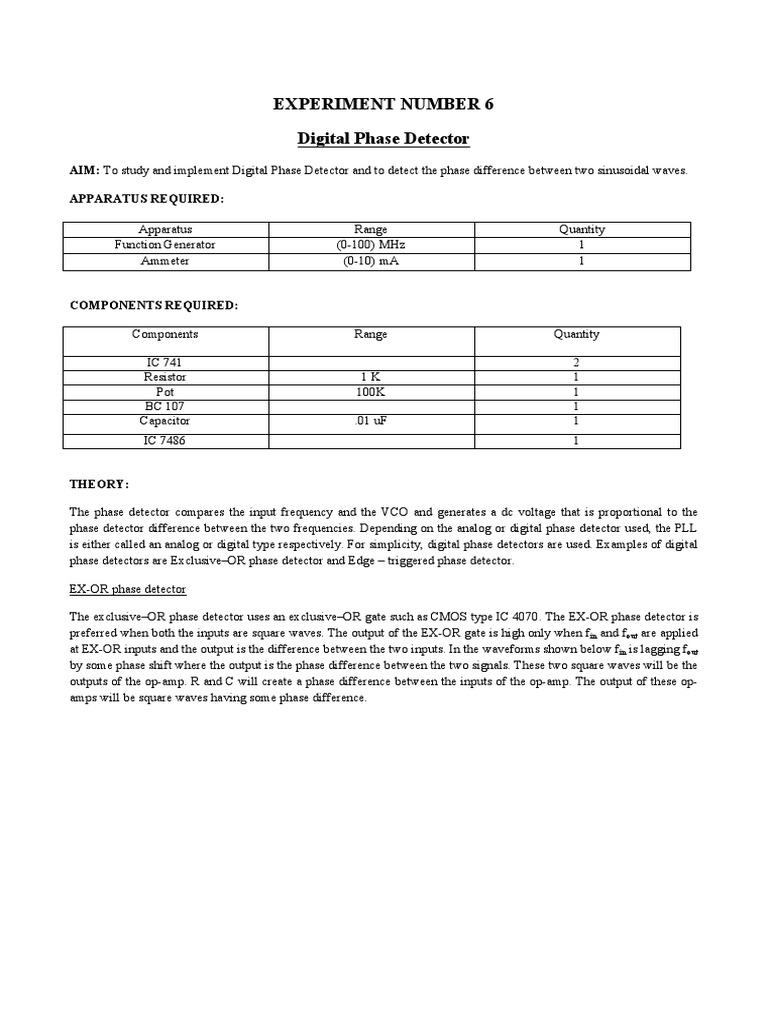 Experiment Number 6 Digital Phase Detector | PDF | Science ...