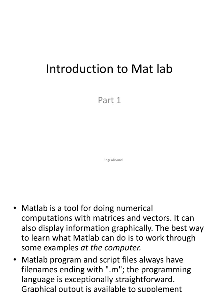 Introduction To Mat Lab: Engr - Ali Saad | PDF