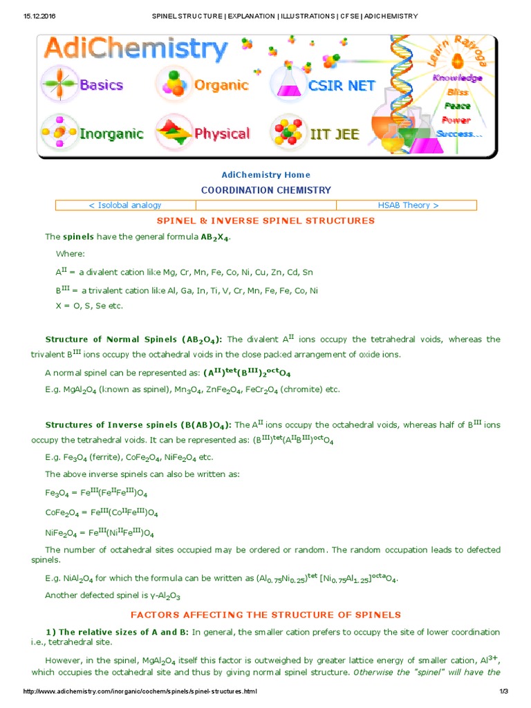 Spinel Structure - Explanation - Illustrations - Cfse - Adichemistry ...