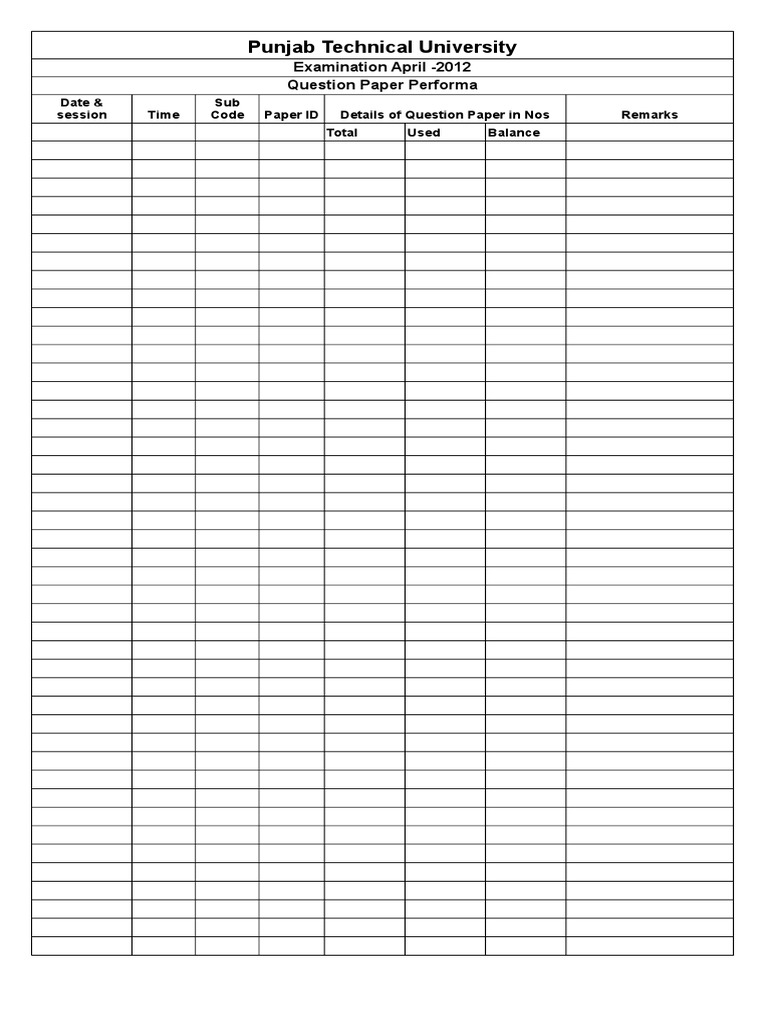 PTU Exam Answer Sheet Performa | PDF