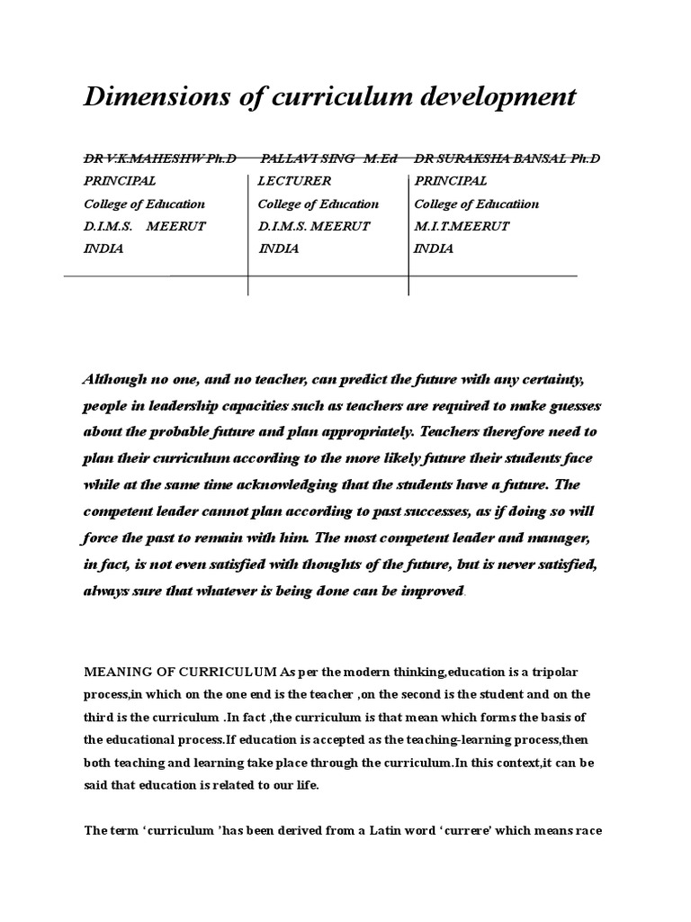 Curriculum Development Dimensions | PDF | Curriculum | Educational ...