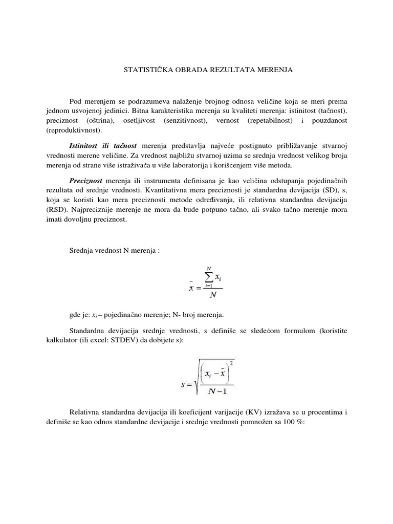 Statisticka Obrada Rezultata Merenja PDF | PDF