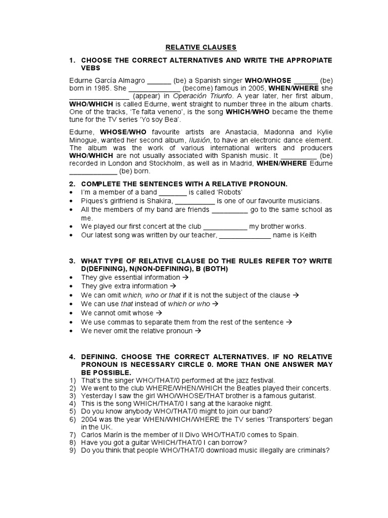 Relative Clauses II | PDF | Pop Music | Leisure