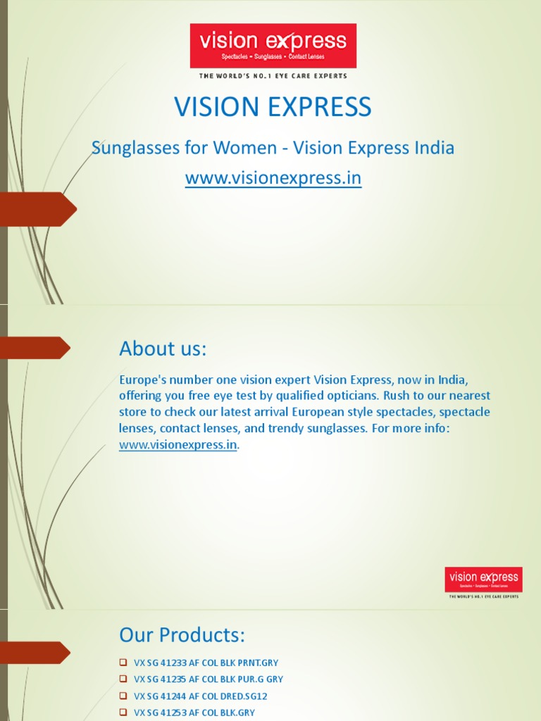 Women's Sunglasses at Vision Express India | PDF | Optical Materials ...