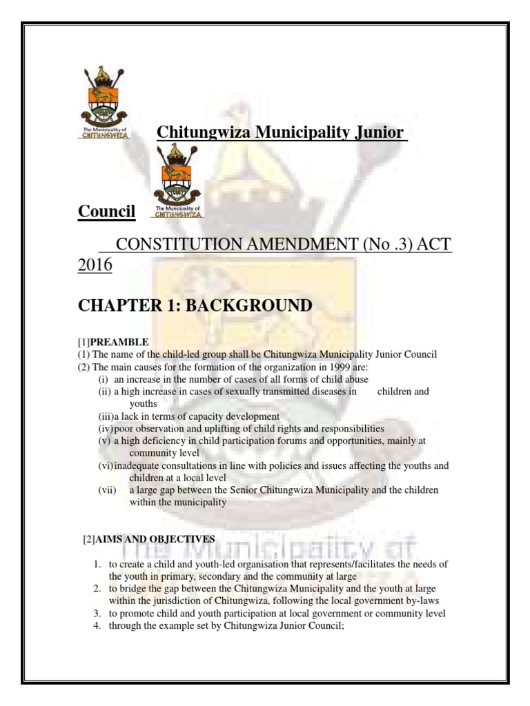 Chitungwiza Municipality Junior Council Guide | PDF | Clerk (Municipal ...