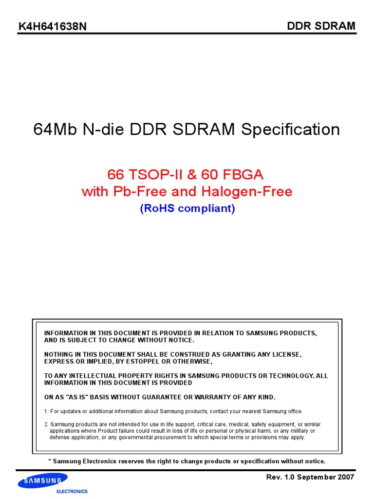 Samsung K4H641638N LCCC Datasheet | PDF | Electronic Engineering ...