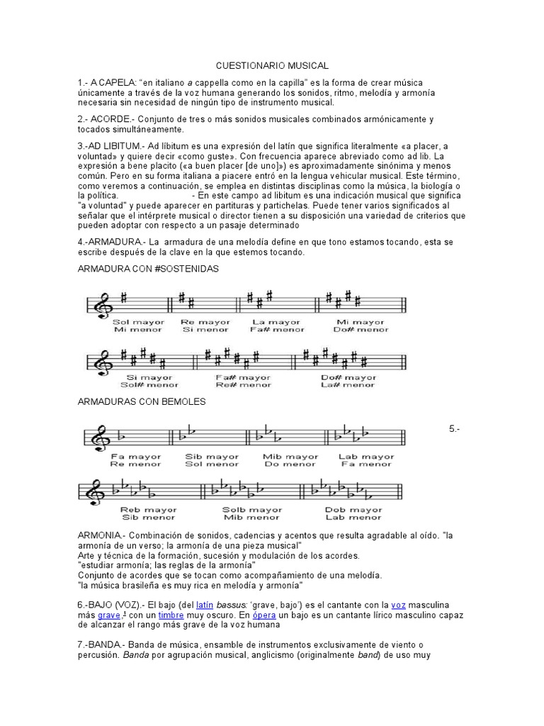 Cuestionario Musical | PDF | Clave | Notación musical