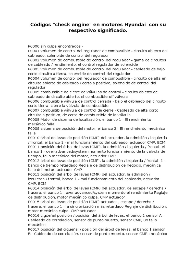 Códigos Check Engine en Motores Hyundai | PDF | Acelerador | Turbocompresor