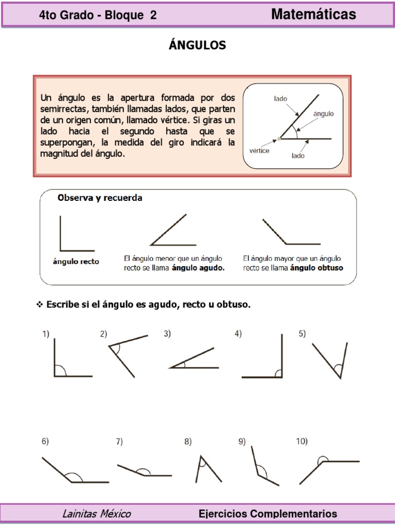 4to Grado - Matemáticas - Ángulos