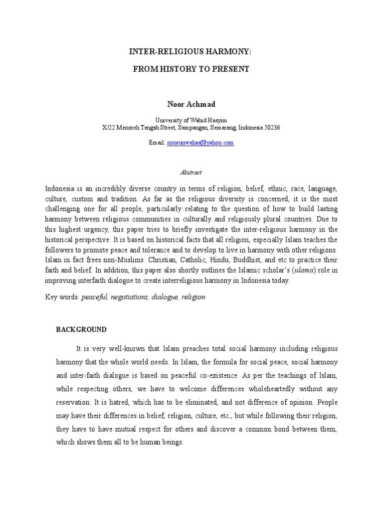 Inter Religious Harmony A Historical Overview Pdf Interfaith