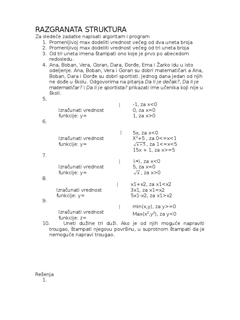 Zadaci-Razgranata Struktura | PDF