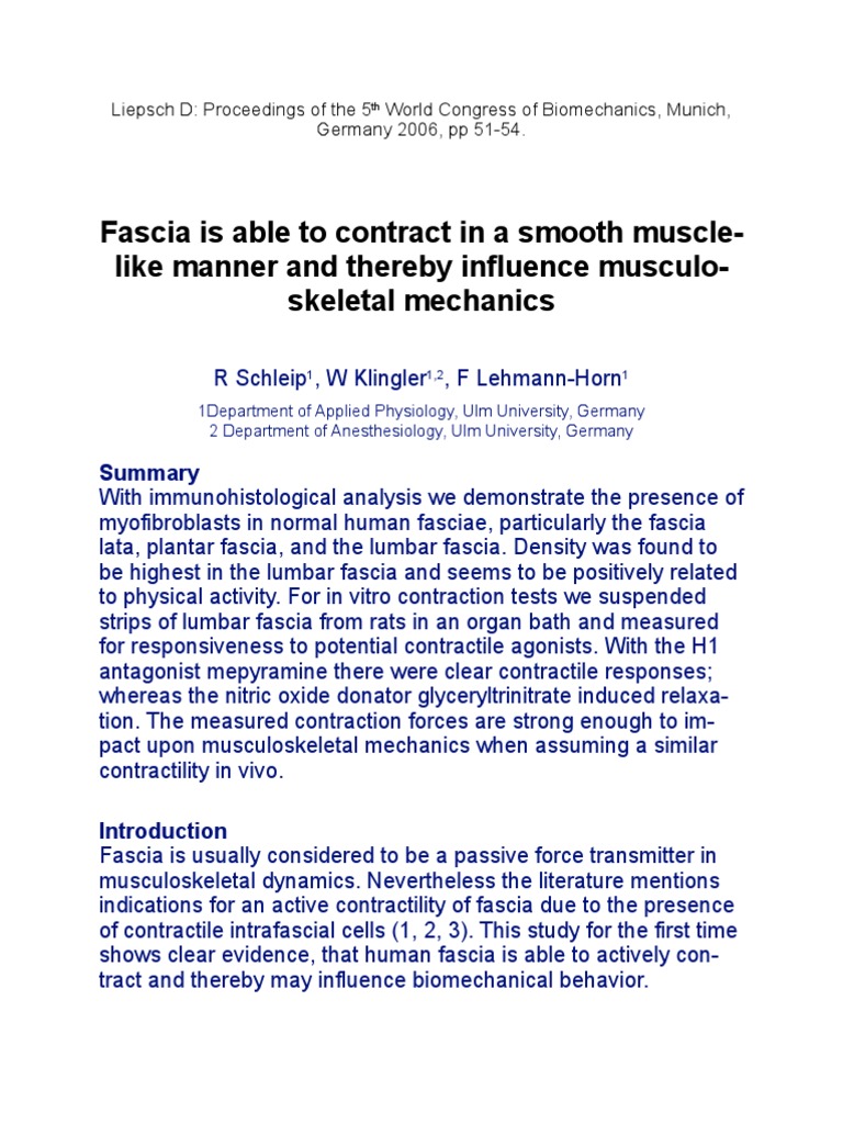 Fascia Contract in A Smooth Muscle Like Manner and Thereby Influence ...