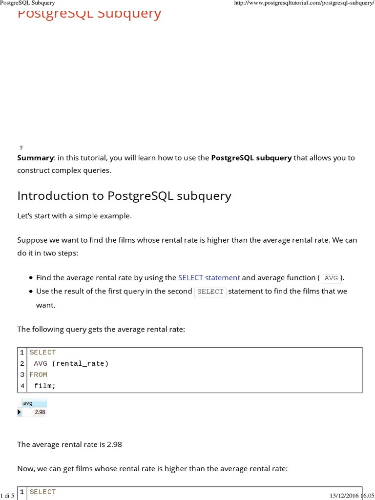PostgreSQL Subquery | PDF | Areas Of Computer Science | Computer Programming