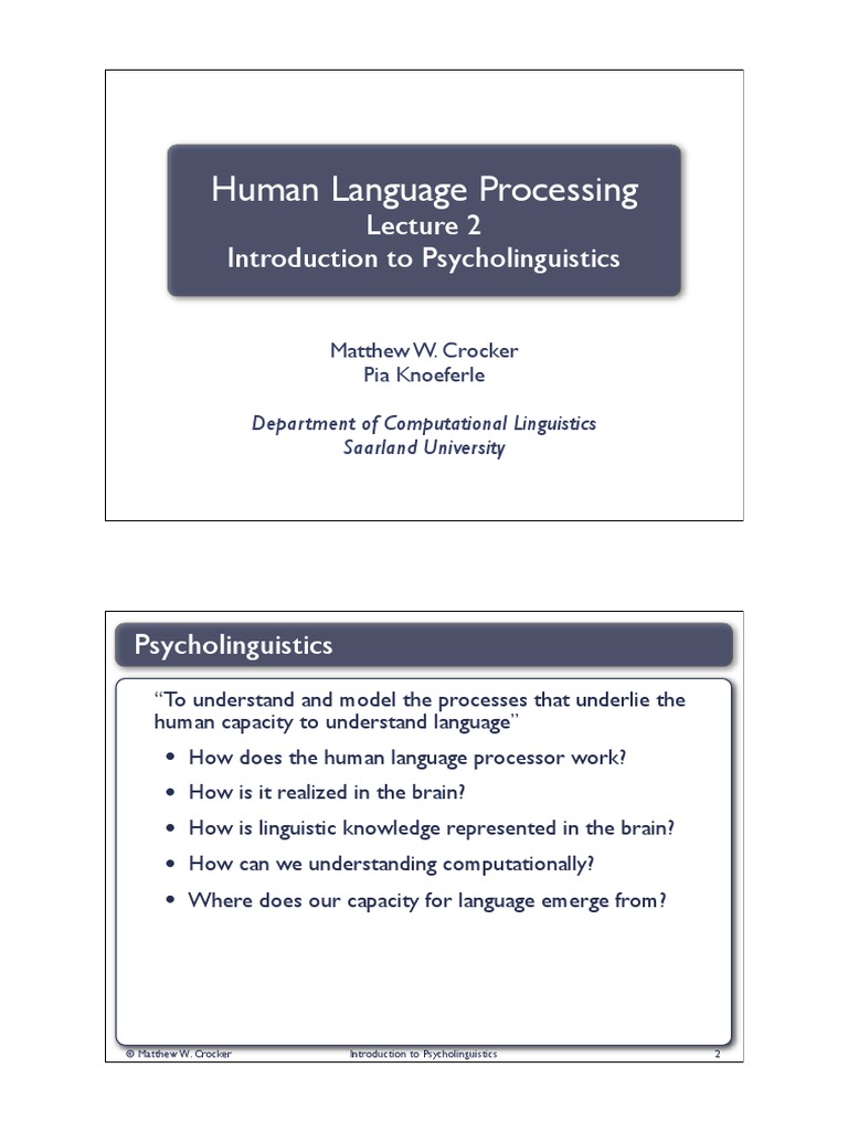 Human Language Processing | PDF | Psycholinguistics | Lexicon