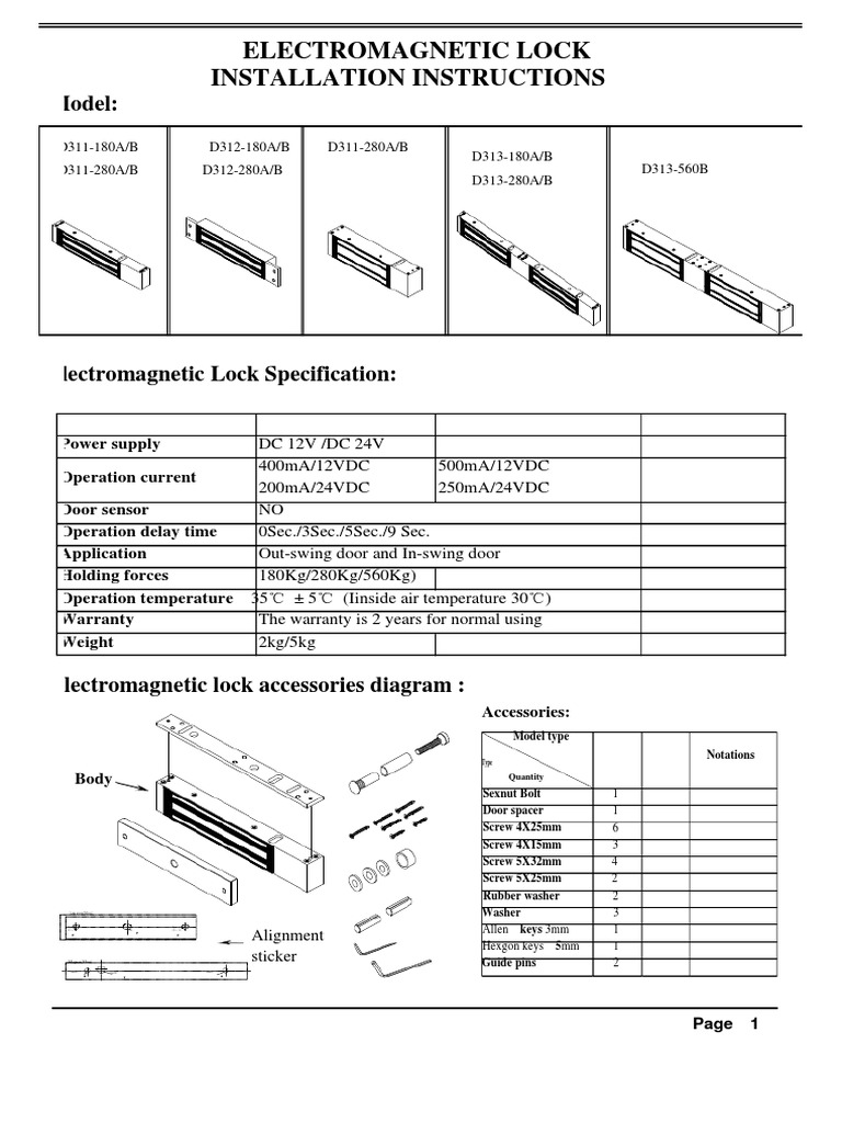 Magnetic Lock Installation Guide | PDF | Door | Screw