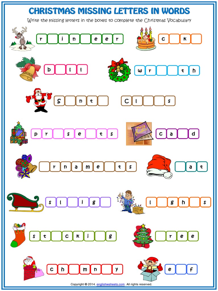 Christmas Vocabulary Missing Letters in Words Esl Worksheet | PDF