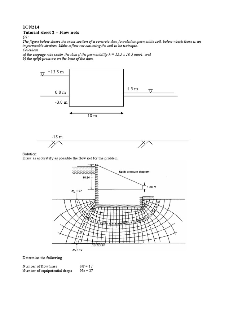 Tute 2 Flow Nets Answers | PDF | Soil Mechanics | Continuum Mechanics