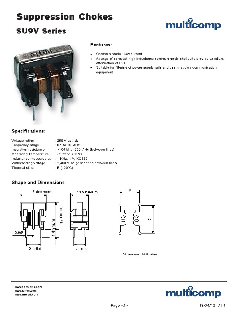 Suppression Chokes: SU9V Series | PDF