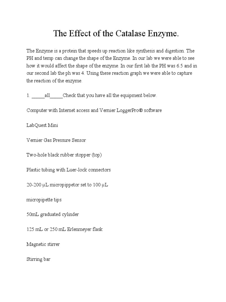Enzymelabreport Stevencalderon | PDF | Catalase | Hydrogen Peroxide