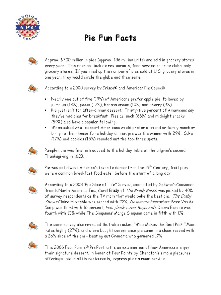 Pie Fun Facts | PDF | Desserts | Foods
