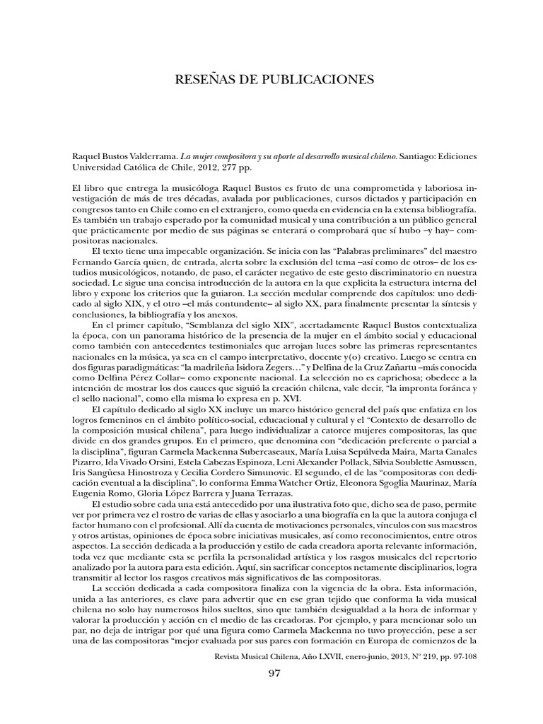 Raquel Bustos Valderrama Mujer Compositora Chile | PDF | Teatro musical ...
