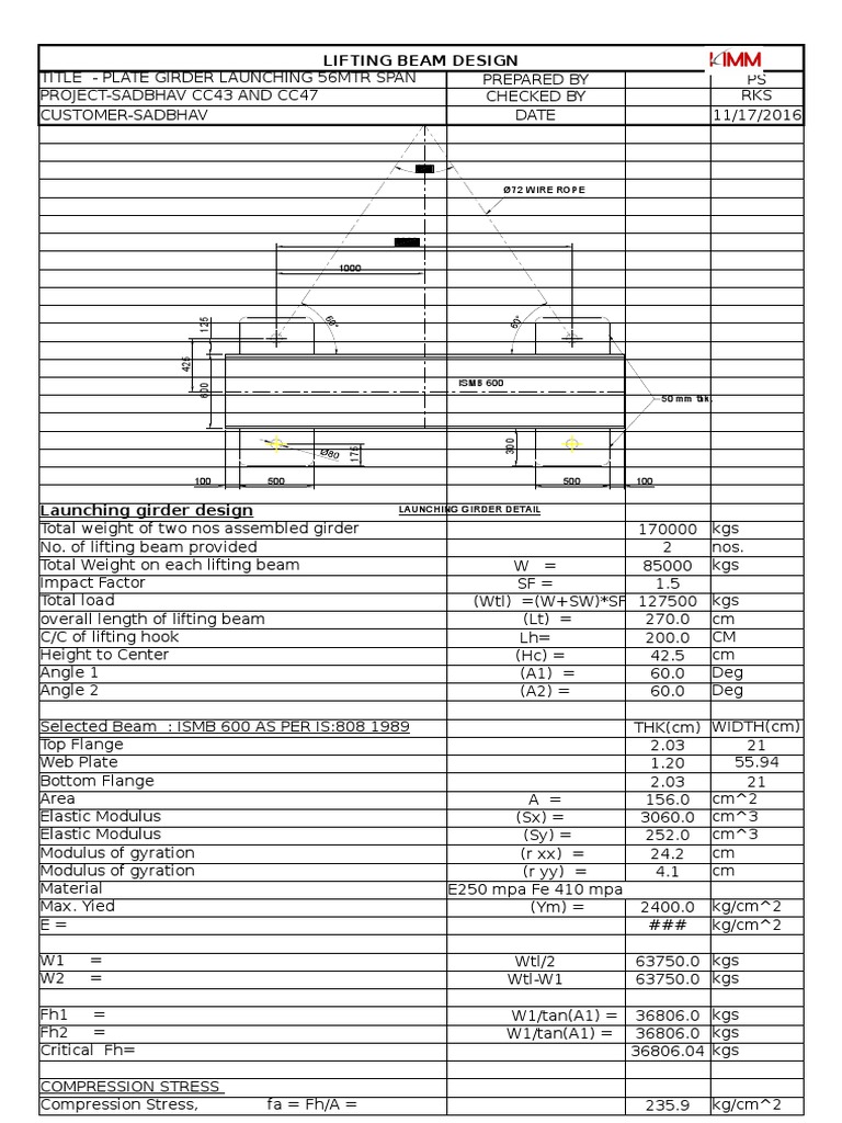 Lifting Beam Design Calculations | PDF | Bending | Beam (Structure)